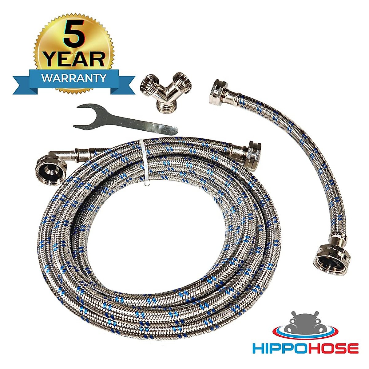LONG Steam Dryer Hose Install Kit (12 FT) - OCTAGON Connections for Easy & Secure Tightening - Universal Fit to All Steam Dryers - Stainless Steel - Burst Proof Steam Dryer Water Line