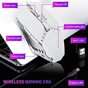 Kafuty-1 Wireless Gaming Mouse,Rechargeable USB Optical Mouse with 6 Buttons,7-Color LED Ergonomic Computer Gaming Mice,Adjustable DPI for Game Players(#3)