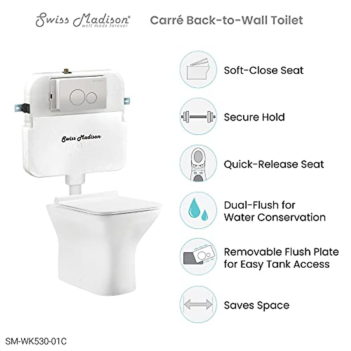 Carre Back to Wall Toilet Bowl Bundle in Glossy White