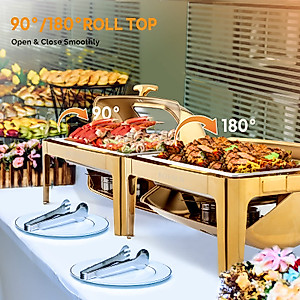 ROVSUN 9QT Roll Top Chafing Dish Buffet Set,Rectangular NSF Stainless Steel Buffet Warmer Chafers and Buffet Warmers Sets with Thick Frame for Catering Events Parties Weddings Dinners,Gold