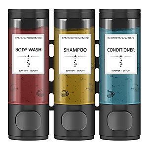 Craslly Shampoo and Conditioner Dispenser, Bathroom Shower Dispenser 3 Chamber No Drill Shampoo Dispenser, Perfect for Bathroom Wall, Kitchen Wall, Hotel Shower - Black