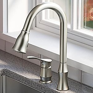 Karran Hillwood Single-Handle Two-Hole Pull-Down Sprayer Kitchen Faucet in Stainless Steel