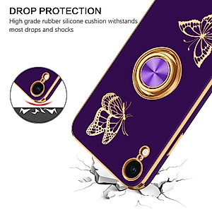 BENTOBEN iPhone XR Case, Phone Case iPhone XR 6.1, Slim Fit Gold Butterfly Design Kickstand Ring Holder Shockproof Protection Soft TPU Bumper Drop Protective Girl Women Boy iPhoneXR Cover, Deep Purple