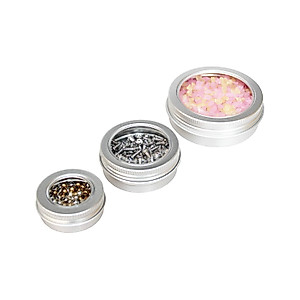 LJY 48 Pieces Round Metal Tins Empty Aluminum Cans Storage Containers Screw Lids with Clear Window, Mixed Sizes