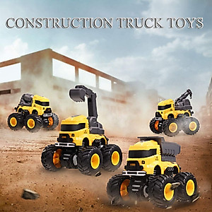 LONANDY Construction Truck Toy Push and Go Car Toys for Boys and Girls, Friction Powered Toy Car Set Include Crane Mixer Excavator Dump Truck, Party Supplies for Toddlers Kids Ages 3+