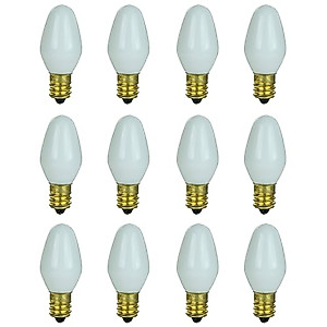 Sunlite 01059 7C7 Incandescent Bulb, 7 Watt, Candelabra E12 Base, C7 Small Night Light, Colored Bulb, White, 12 Count