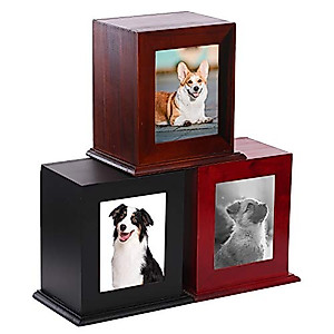 BRKURLEG Dog Urns for Ashes, Wood Pet Urn with Photo Frame, Urn for Dogs Ashes, Pets Ashes Box Cremation for Cats Dogs, Dog Ashes Keepsake Box, Memorial Box for Dog Ashes, Animal Urns for Ashes