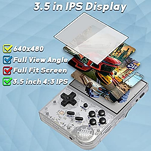 RG35XX Handheld Game Console 3.5 inch IPS Retro Games Consoles Classic Emulator Hand-held Gaming Console Preinstalled Hand Held Video Games System with Portable Case 64GB Transparent White
