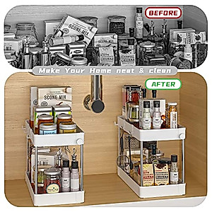 2 Pack Under Sink Organizer,2 Tier Under Sink Organizers And Storage For Kitchen Bathroom,Under Sink Cabinet Organizer，Multi-purpose Stable And Sturdy Cabinet Countertop Organizer,White