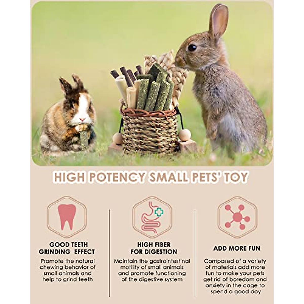 Bissap Rabbit Chew Toys, Natural Seagrass Hanging Basket Chews Water Plant Woven Bunny Chewing Treats for Guinea Pigs Chinchillas Hamsters Rats and Other Small Pets Teeth Grinding Toy