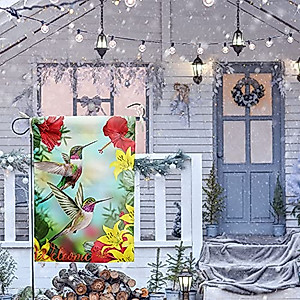 Hummingbird Garden Flags, Flower Garden Spring Yard Flags 12 X 18 Double Sided Polyester Welcome House Flag Banners For Decorative Garden Flags Spring