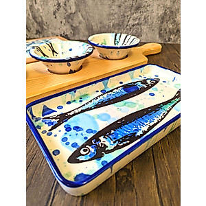 Splash Sardines Portuguese Pottery Rectangular Ceramic Serving Platter (Small)