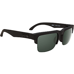 SPY Optic Helm 50/50, Square Semi-rimless Sunglasses, Color and Contrast Enhancing Lenses, Soft Matte Black - Happy Gray Green Polarize Lenses