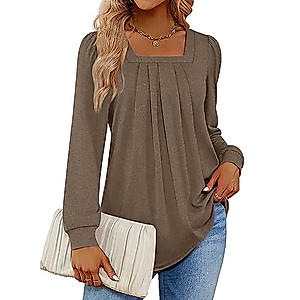 Funlingo Long Sleeve Shirts for Women Trendy Casual Tops Solid Color Elegant Business Blouses Coffee L