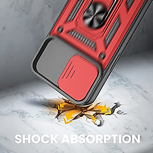 VEGO Compatible for iPhone 12 Pro Max Case, iPhone 12 Pro Max Kickstand Case with Slide Camera Cover, Built-in 360° Rotate Ring Stand Magnetic Cover Case for iPhone 12 Pro Max 6.7 inch, Red