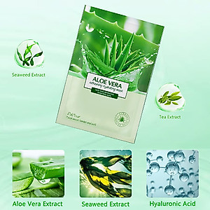 Aloe Facial Skincare Sheet Hydrating Moisturizing Revitalizing Facial Skincare Sheet for Dry, Oily, Sensitive and Tired Skin 25ml/0.8oz, Pack of 10