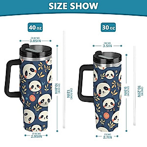 linqin Retro Panda Face Blue Vacuum Insulated Tumbler with Straw Lid 30 oz Gym Water Bottle Reusable Portable Coffee Mug for Home, Office or Car