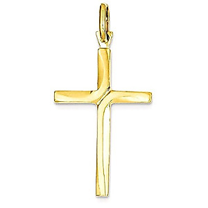 14k Yellow Gold Finish Accent Stick Cross Religious Pendant Charm Necklace Latin Fine Jewelry For Women Gifts For Her