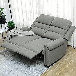 HOMCOM 2 Seater Recliner Sofa with Manual Pull Tab, Fabric Reclining Sofa, RV Couch, Home Seating, Gray