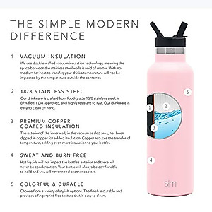 Simple Modern Water Bottle with Narrow Mouth Straw Lid Metal Thermos Vacuum Insulated Stainless Steel l Reusable Leak Proof BPA-Free Flask | Ascent Collection | 17oz, Blush