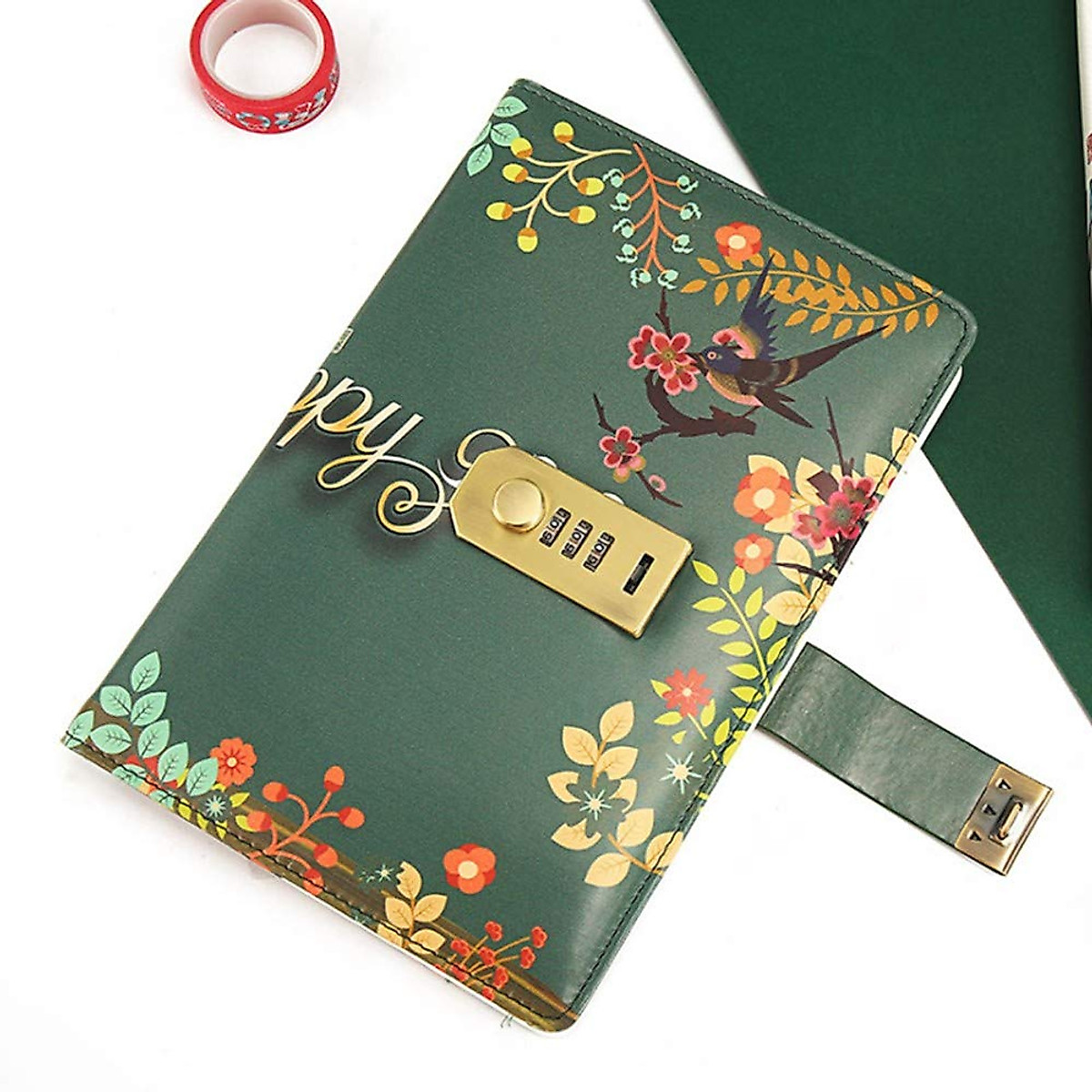 Code Lock Diary Journal Notebook,A5 Christmas Password Notebook Organizer Secret Digital Diary Journal Planner for Kids Diary Gift Notebook (Green)