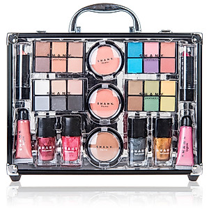 SHANY Carry All Trunk Makeup Train Case with Re-usable Aluminum Makeup Storage Case. Non Toxic Color Make up Set with Eye palettes, Blushes,Makeup Powders, Manicure, Pedicure and Makeup Brushes.