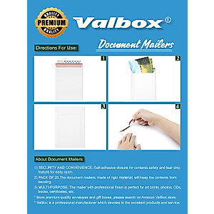 ValBox 9x11.5 Self Seal Photo Document Mailers 25 Pack Stay Flat White Cardboard Envelopes, 9.25 x 11.75 Inches