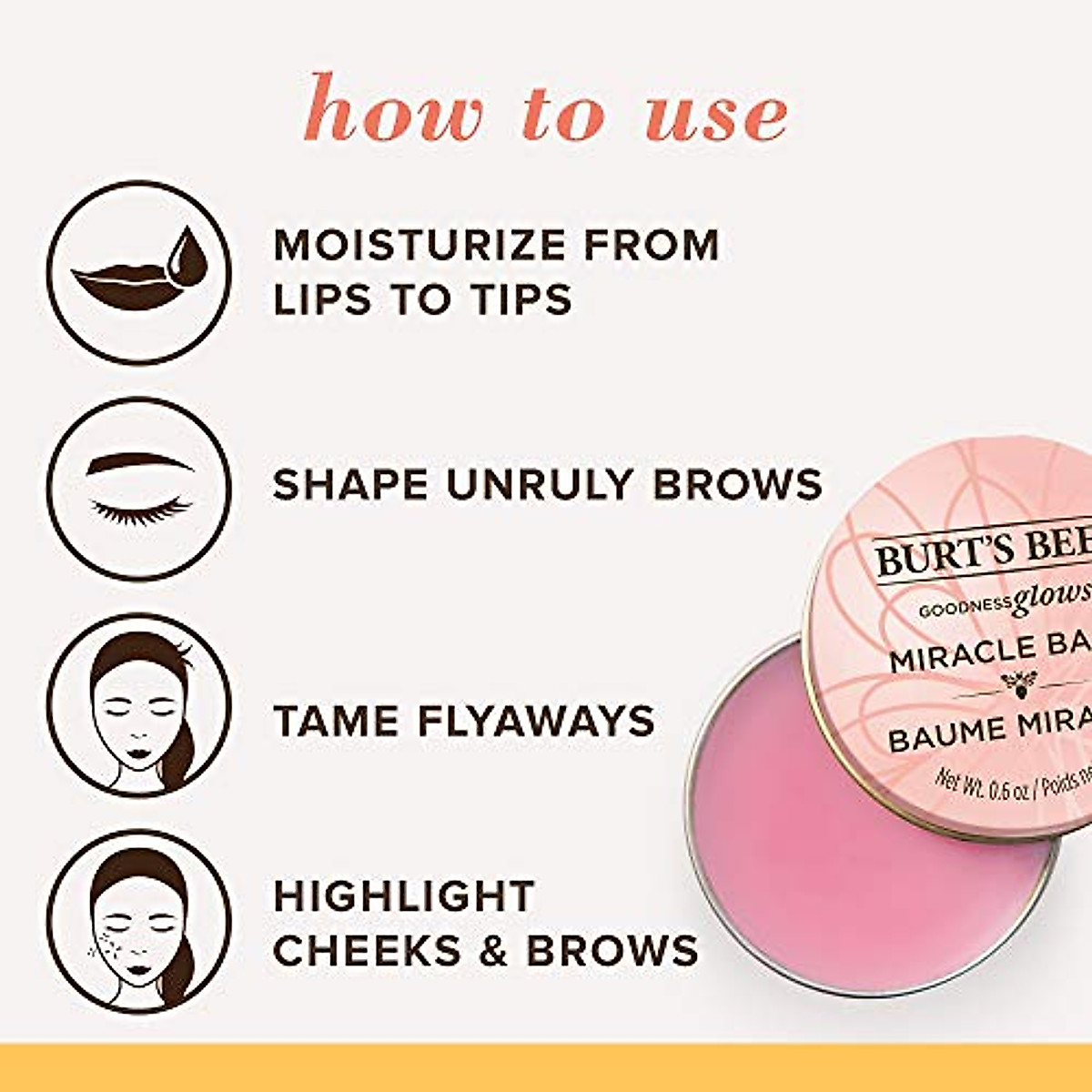 Burt's Bees 100% Natural Origin Goodness Glows Miracle Balm, Hydrates and Softens Dry Skin From Head To Toe, 0.6 Ounce Tin