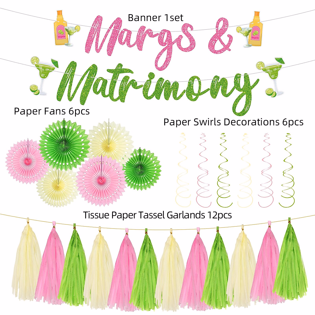 Margs and Matrimony Bachelorette Party Decorations, Margs and Margarita Bachelorette Party Supplies Decor Banner for Mexican Fiesta Wedding Bridal Shower Party