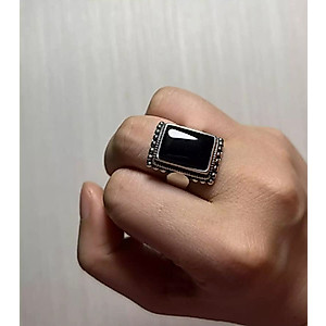 925 Sterling Silver Lucifer Morningstar Ring ~ White Cat's Eye & Black Onyx Turkish Ring (White Cat's Eye, 8)