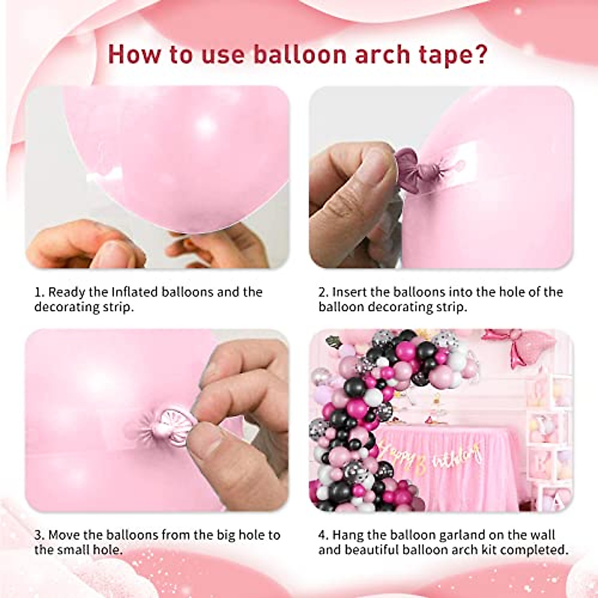 Pink and Black Balloon Garland Kit, 114 Pcs Hot Pink Pastel Pink Black White Confetti Latex Balloons Mouse Theme Balloon Arch for Girls Women Birthday Wedding Baby Bridal Shower Party Decorations