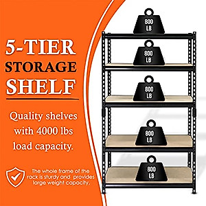 Juggernaut Storage 48" W x 24" D x 72" H Five-Shelf Steel Shelving Unit, 4000 lb Capacity, Black (SS4824-5BLK)