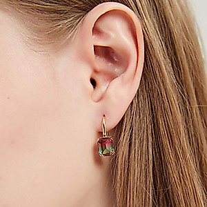 Watermelon Tourmaline Drop Earrings Nickel Free Copper Gradient Color Baguette Cut CZ Earrings for Women Girls