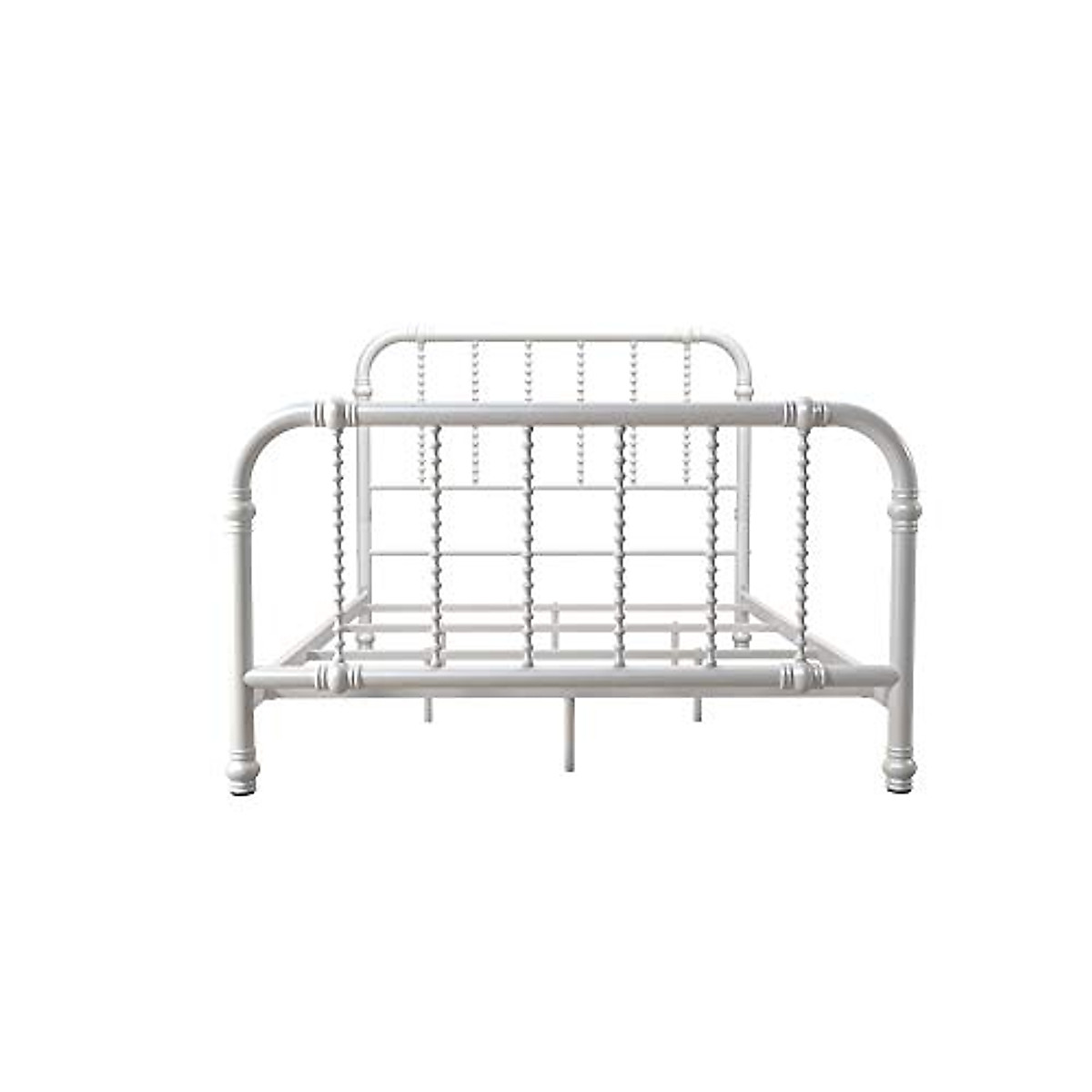 DHP Jenny Lind Kids Metal Bed Frame with Country Chic Headboard and Footboard, Underbed Storage Space for Toys, Twin, White