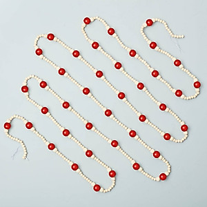 Hearth & Hand with Magnolia 12' Natural Wood Beaded Garland (Red & Cream)