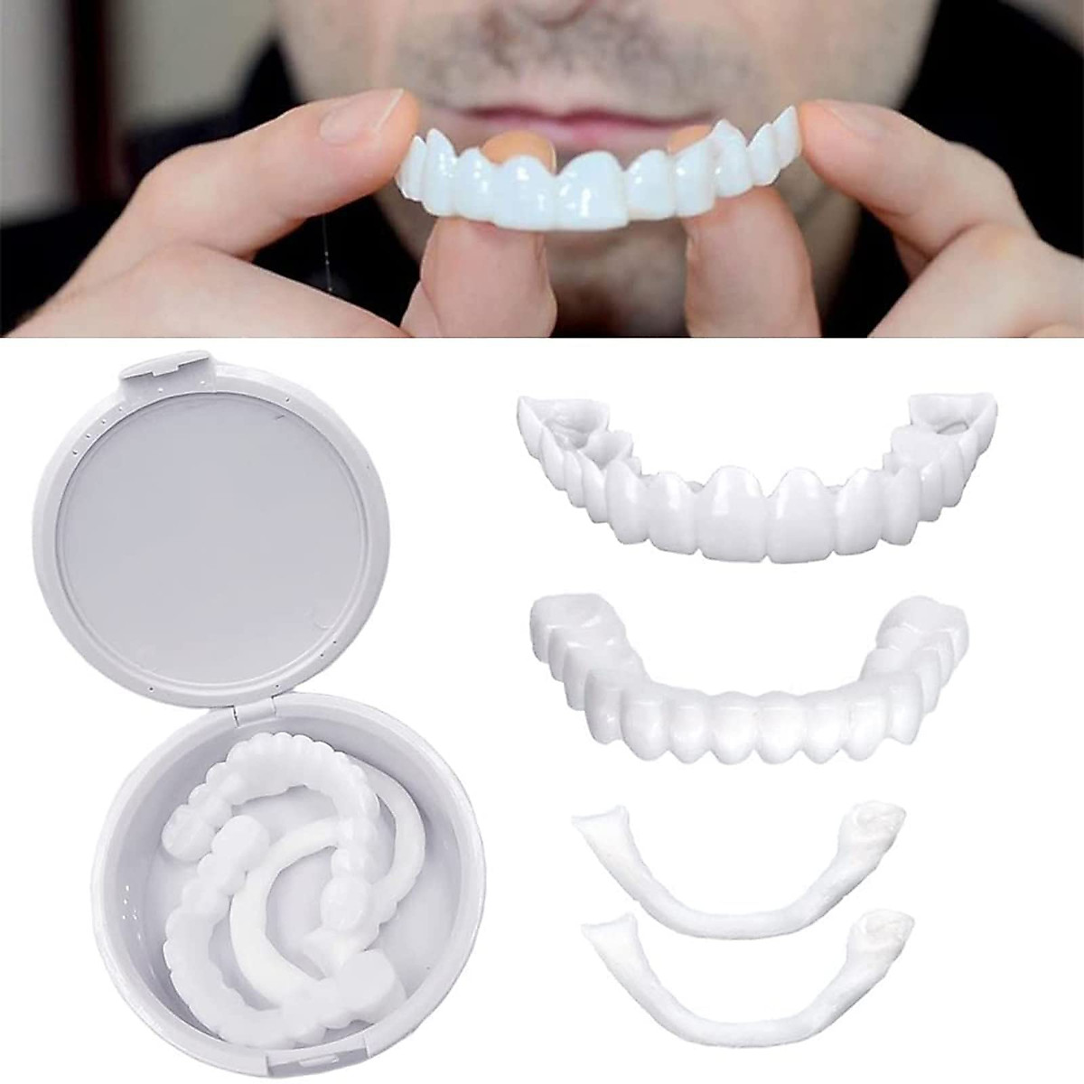 Dentures Fake Smile Teeth Moldable Customizable Temporary Top Teeth for Snap on Instant & Confidence Smile(Non-Porous 3Boxes)