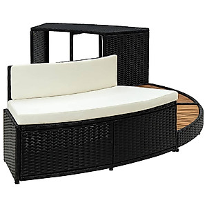 OUSEE Spa Surround Black Poly Rattan and Acacia Wood