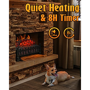 Electric Fireplace Logs Heater, Fireplace Insert with Realistic Fake Fire, 4 Flame Brightness, Remote Control, 8H Timer, Overheat Protection, Ember Bed Heater for Living Room, Christmas Decor, 1500W