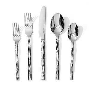 KINGSTONE Silverware Set, Luxury 20 Piece Flatware Set for 4, 18/10 Stainless Steel Cutlery Set with Diamond Cut Pattern for Kitchen, Home, Wedding, Party, Mirror Polished and Dishwasher Safe