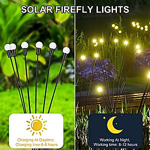 Upgraded Solar Powered Firefly Lights Outdoor Waterproof, 3000K Warm White Lights, Outdoor Solar Garden Lights, Swaying with The Wind, Solar Lights Decorative for Patio Yard Lawn Pathway 2 Pack