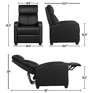 Yaheetech 2-Seat Reclining Chair Leather Recliner Sofa Modern Chaise Couch Lounger Sofa for Living Room Home Theater Black