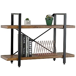 mecor 2-Tier Bookcase, Vintage Industrial Metal Display and Storage Tower, Etagere Bookshelf for Home Office, Dark Brown
