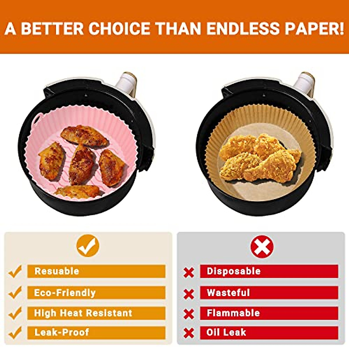 Suice Air Fryer Silicone Pot 7.5 Inch, Round Silicone Liner for 3-5qt Air Fryer, Reusable Silicone Baking Tray Replacement of Paper Liner Non Stick Air Fryer Basket Pink Kitchen Appliance Accessories