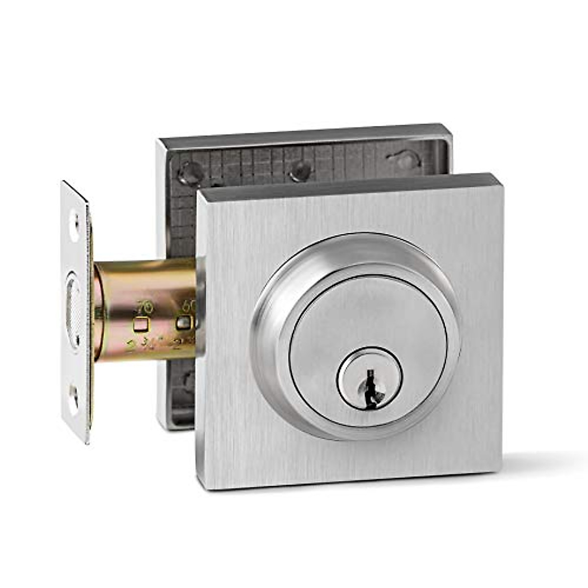 Berlin Modisch Entry Lever Door Handle and Single Cylinder Deadbolt Lock and Key Slim Square Locking Lever Handle Set [Front Door or Office] Right & Left Sided Doors Heavy Duty – Satin Nickel Finish