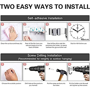 CRSUSUKJ Broom and Mop Holder Wall Mounted, Broom Hanger, Broom Holder, Stainless Steel Heavy Duty Broom Racks, Heavy Duty Storage Organization for Home Kitchen Garden Garage Room(3 Racks 4 Hooks)