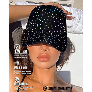 Women Quick Drying Baseball Cap Sun Hats Mesh Lightweight UV Protection for Outdoor Sports - Polka Dot Black