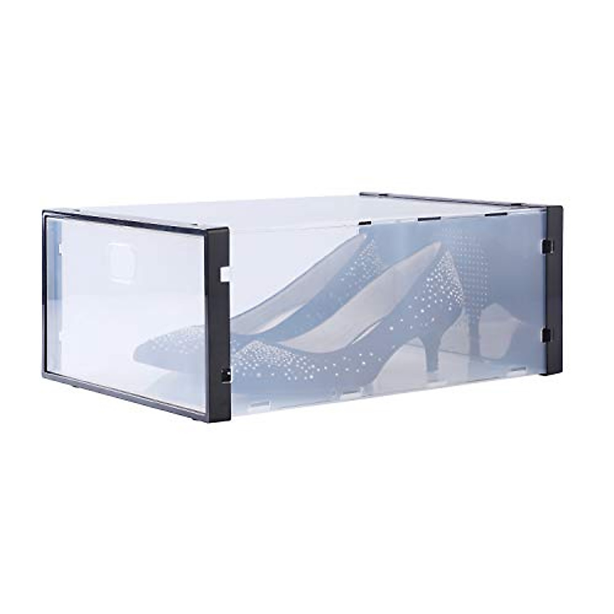 XZLGUJI 1 Pack Shoe Storage Box-Multi-function Storage Bins,Clear Plastic Stackable Shoe Organizer for Closet,Drop Front Shoe Box. (black (1 Pack))