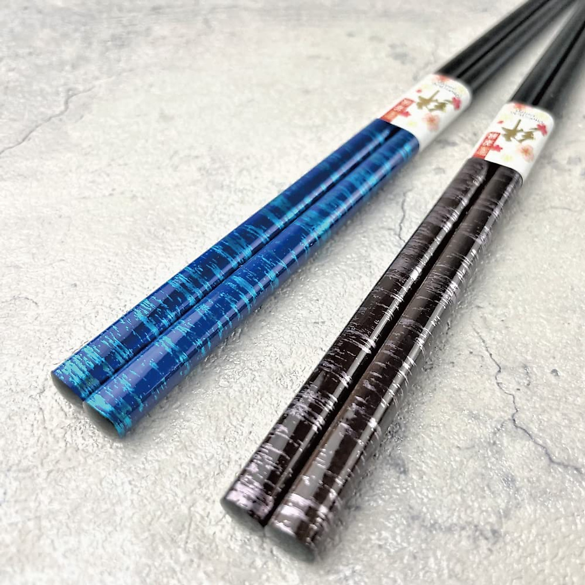 Premium Japanese Chopsticks Reusable 2prs Set [ Made in Japan ] Traditional Lacquer Art Wooden Chopsticks B (Splashed Pattern BL/BR(2KR019))