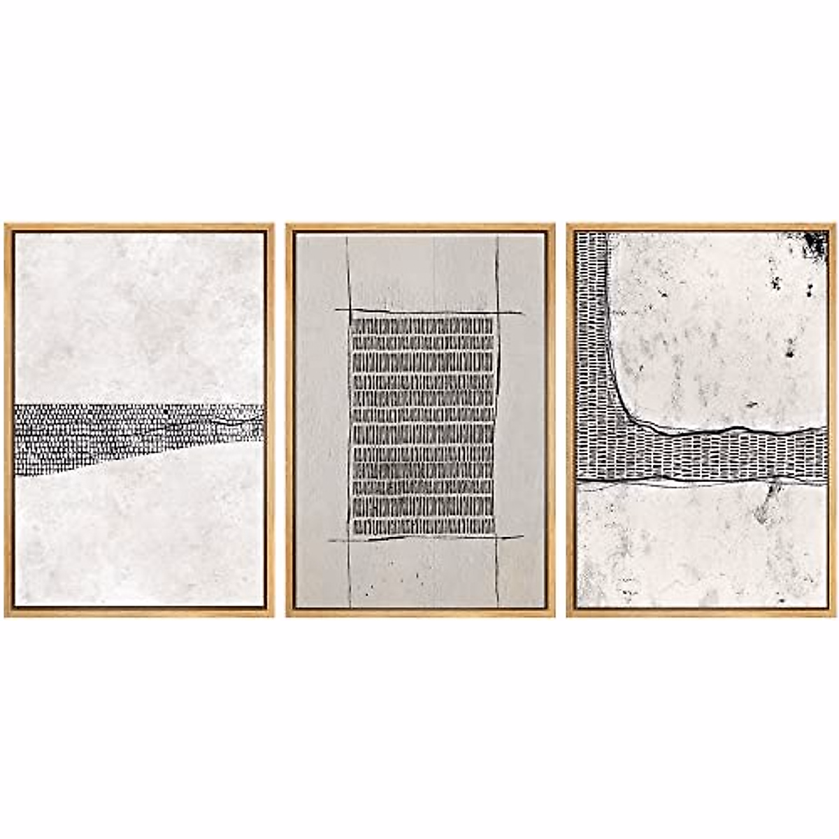 SIGNWIN Framed Canvas Print Wall Art Set Black White Industrial Line Pattern Abstract Shapes Drawings Modern Art Decorative Contemporary Minimal for Living Room, Bedroom, Office - 24"x36"x3 Natural