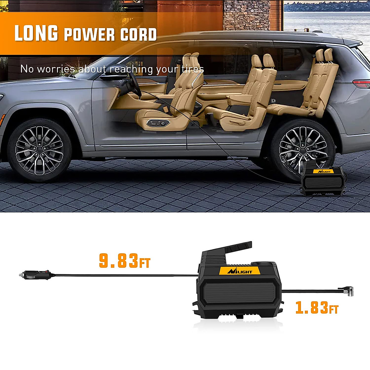 Nilight Tire Inflator Air Compressor Portable Air Pump for 12V DC Car Tires with Digital Pressure Gauge 150PSI Auto Tire Pump with LED Light for Cars ATVs Bicycles, 2 Years Warranty, 50066A